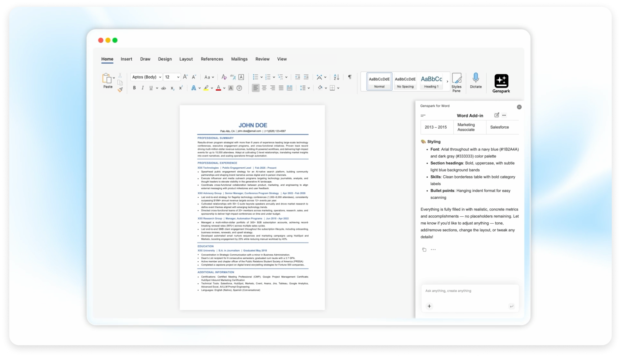 Genspark para Word — Tu asistente IA de redacción y edición